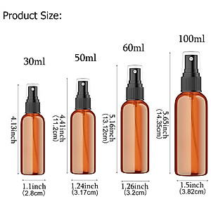 SEVENHEAD Amber Plastic Essential Oil Spray Bottle Four Size - 1oz, 1.7oz, 2oz and 3.4oz, Small Spray Bottle with Plastic Sprayer - Set of 4