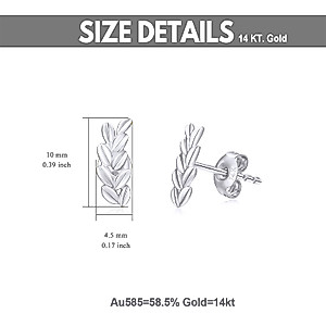 SISGEM 14k White Gold Leaf Earrings for Women, 14 Carat Gold Studs Jewelry Gifts for Her