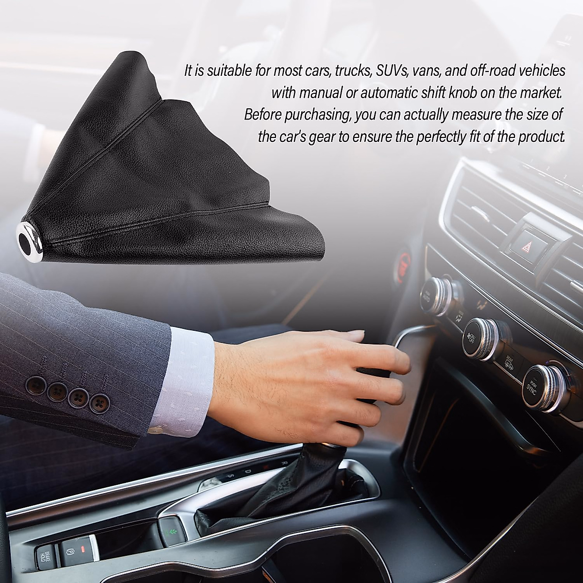 IHOTDER Car Shift Boot Cover,Soft Leather Car Shift Knob Cover for Blocking Dust & Protecting Car Interior Accessories,Universal Gear Shifter Cover Fits Most Car Truck SUV (Black)