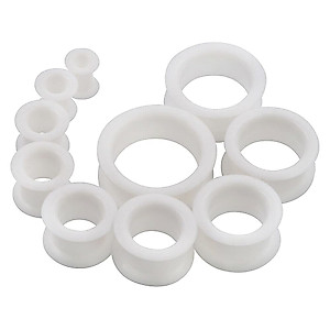 Pair 15/16" (24MM) WHITE SILICONE EYELET TUNNELS Double Flare Gauges Thin Soft Flexible Flesh Plugs (2pcs)