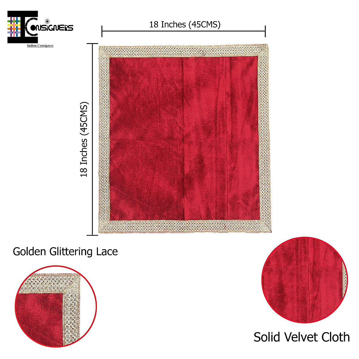 Indian Consigners Small Solid Color Velvet Cloth for Multipurpose Use (Red)