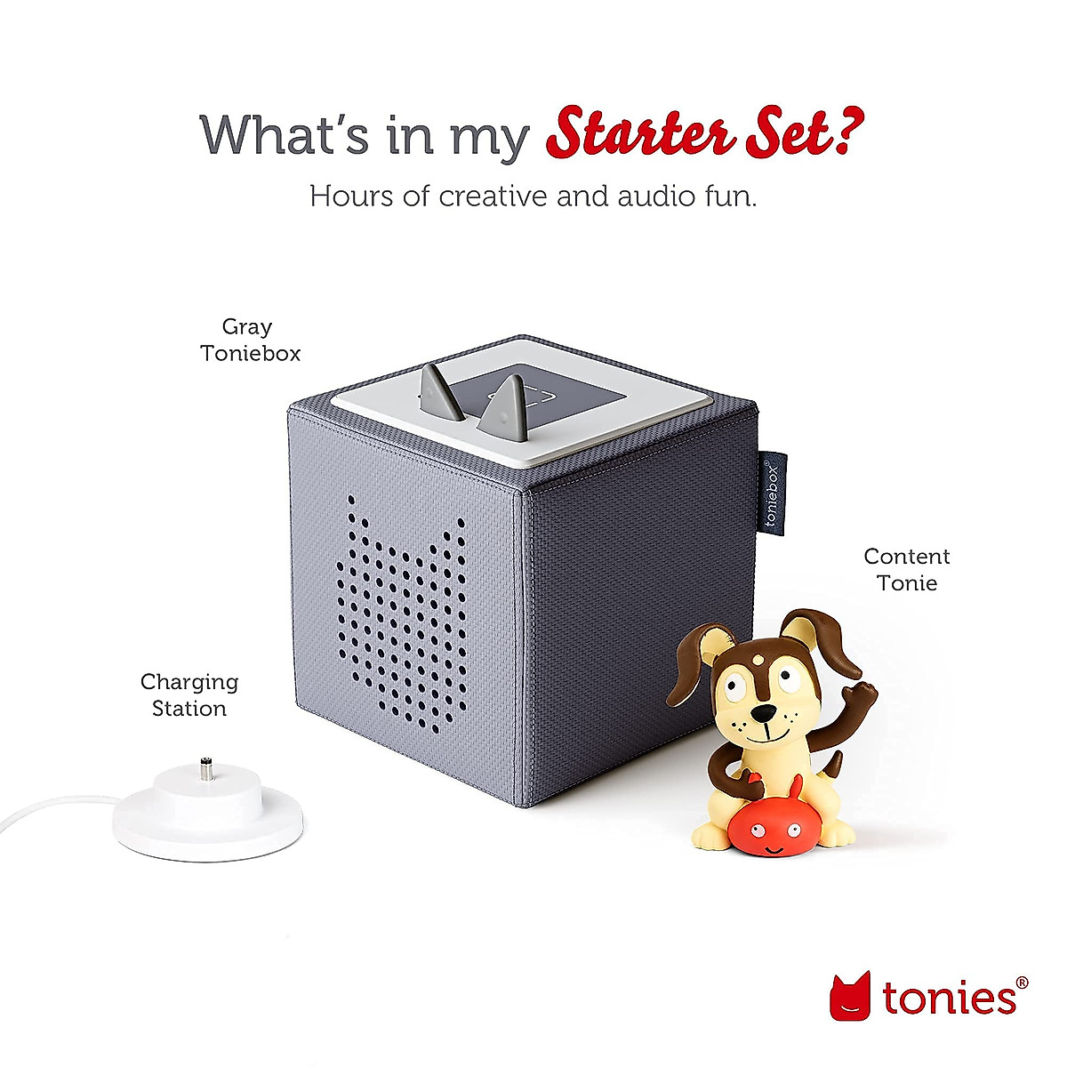 Toniebox Audio Player Starter Set with Playtime Puppy - Listen, Learn, and Play with One Huggable Little Box - Gray