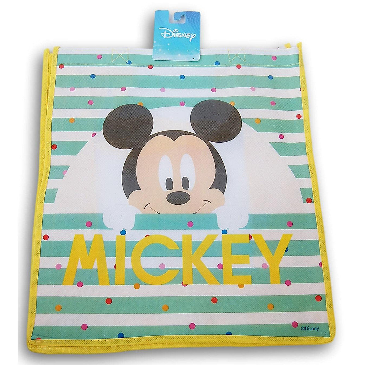 Legacy Licensing Partners Mickey and Minnie Mouse Themed Tote Bag for Baby Supplies, Grocery, Library, and More - 13 x 15 Inches (Mickey (Blue-Green Stripes)),Medium