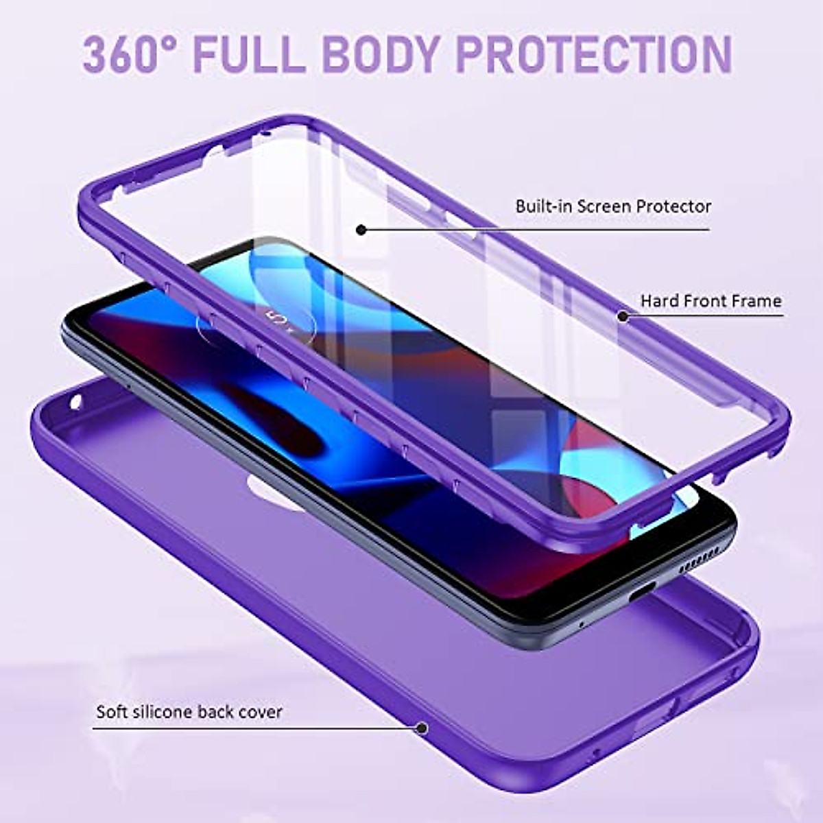 PUJUE for Motorola Moto-G Pure Phone Case: G Play 2023 | G Power 2022 Silicone Matte Case 360 Full Protection - Rugged Bumper Shockproof Drop Protective TPU Cell Phone Cover Woman Men (Purple)
