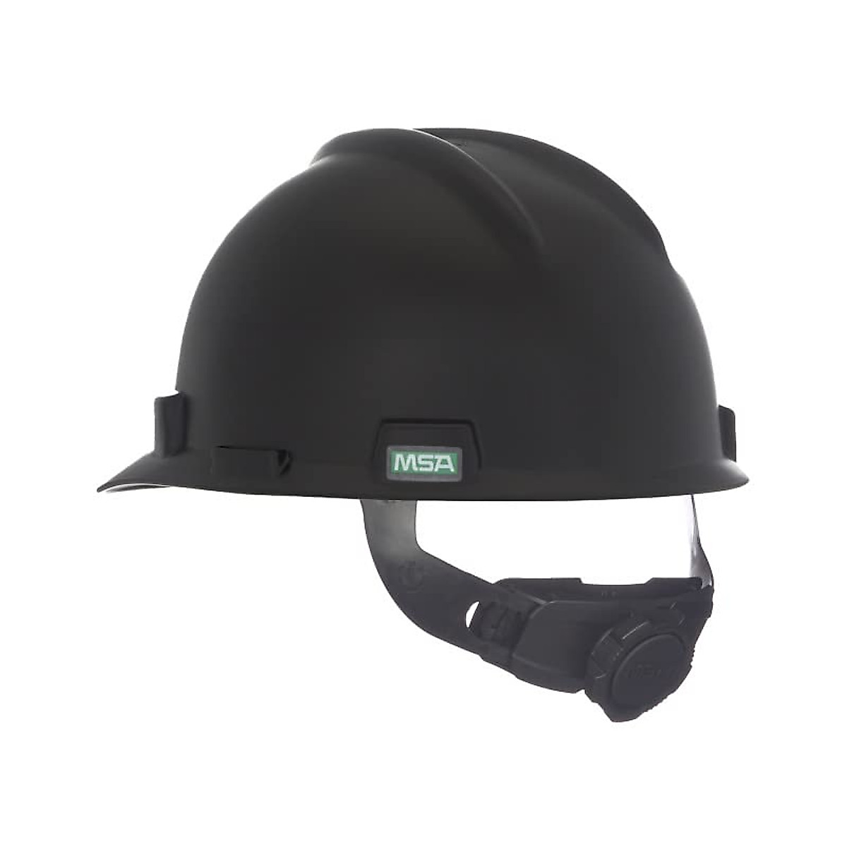 MSA 10203092 V-Gard Cap Style Safety Hard Hat with Fas-Trac III Ratchet Suspension | Polyethylene Shell, Superior Impact Protection, Self Adjusting Crown Straps - Standard Size in Matte Black