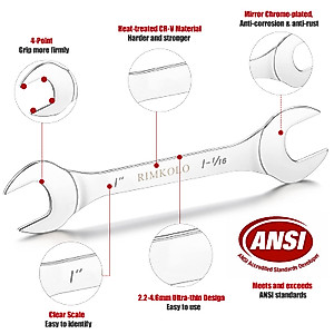 RIMKOLO Super-Thin Open End Wrench Set, 16-Piece SAE & Metric 3/8" to 1-1/4" and 5.5mm to 27mm Chrome Vanadium Steel Wrench Set with Rolling Pouch