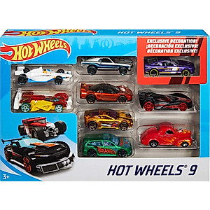 Hot Wheels Toy Cars or Trucks 9-Pack, Set of 9 Vehicles in 1:64 Scale, Including 1 Exclusive, for Kids & Collectors (Styles May Vary)