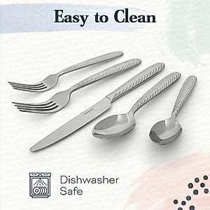 Portmeirion Botanic Garden Flatware Set Service for 4 | Utensil Sets - Dishwasher Safe | Silverware Sets - 18/10 Stainless Steel | Cutlery Set with Triple Leaf Detailing | 20 Piece Set