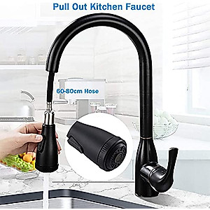 Kitchen Sink Tap Stainless Steel Pull Out Kitchen Mixer Taps 360° Swivel Kitchen Faucet Single Handle Sink Mixer Faucet with 4 Water Outlet Function,Black