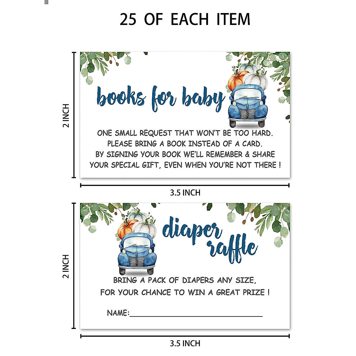 Yuansail Baby Shower Invitation Set, Fill In Invites Cards, Books for Baby, Diaper Raffle, Thank You, Pumpkin, Each Design 25 Cards & Envelopes (Total 100 Cards) – (bb008-taozhuang)