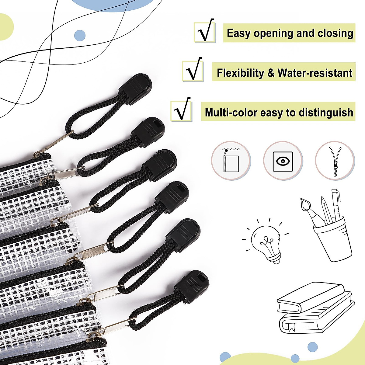 EOOUT 48pcs Mesh Zipper Pouch, 9.5x4.5 Inches Waterproof Zipper Bags, Clear Small Zipper Pouches, Organizing Storage with Zipper for Bill, File and Travel (Black)