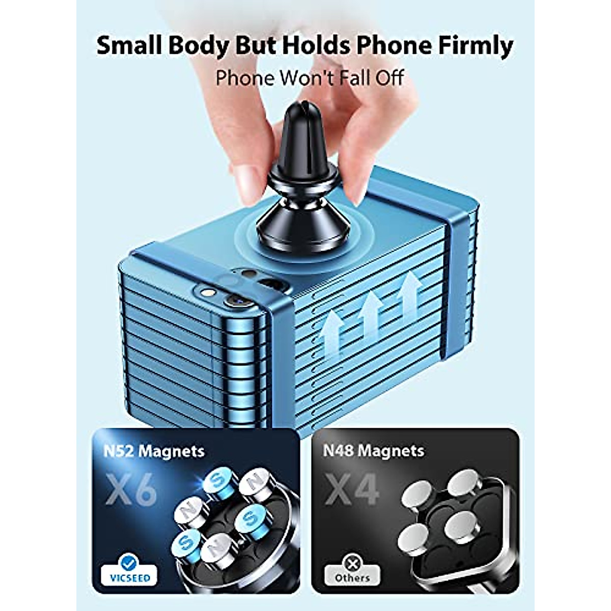 VICSEED Dainty Magnetic Phone Holder for Car Strong Power Magnetic Phone Car Mount Cast-Iron Phone Magnet for Car Air Vent Phone Mount 360° Rotation Fit for All Cell Phones, Cases