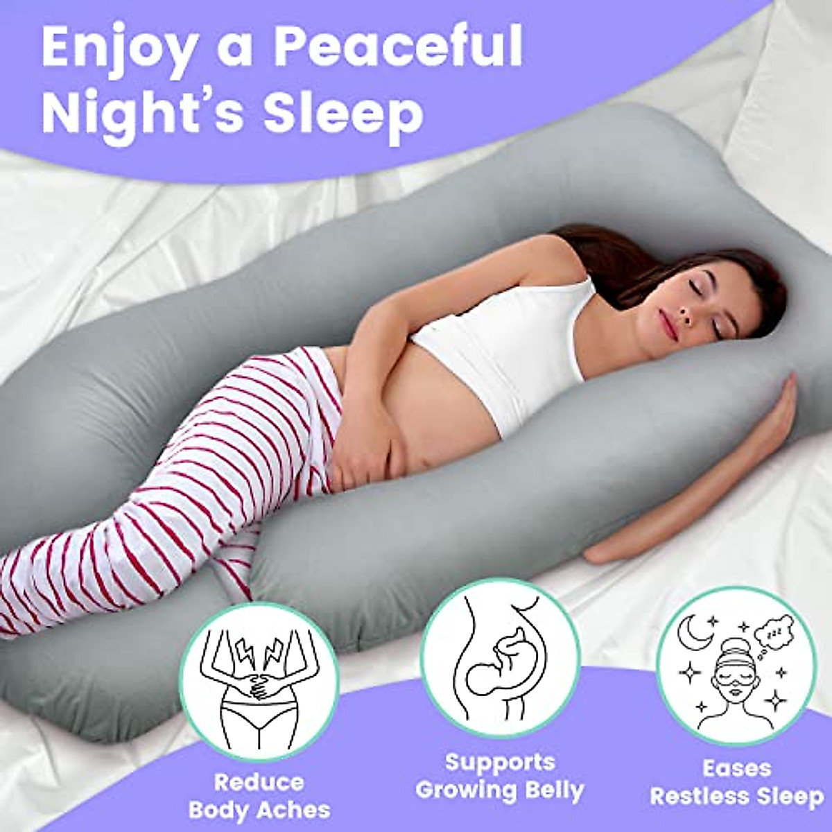 Pregnancy Pillows for Sleeping - U Shaped Full Body Pillow Support, 57inch Cooling Maternity Pillow for Pregnant Women, Support for Belly, Back, Legs. Pregnancy Gifts & Pregnancy Must Haves for Adult