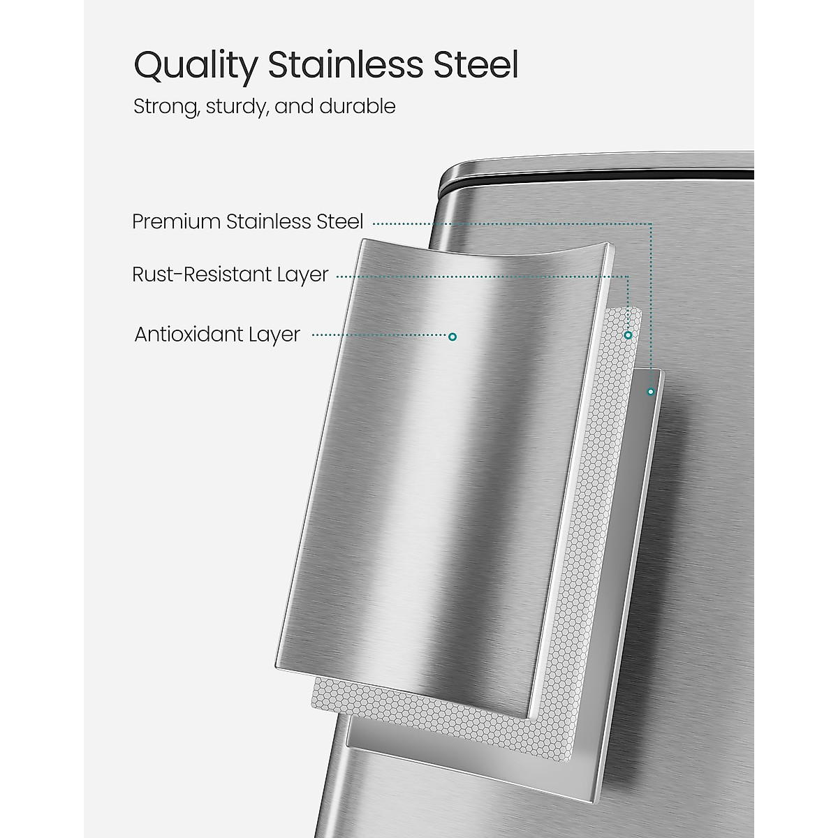 SONGMICS Kitchen Trash Can, 8-Gallon (30 L) Trash Bin, Stainless Steel Garbage Can, with Inner Bucket, Soft Close and Stays Open, Metallic Silver ULTB593E01