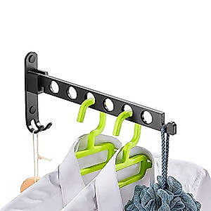 TOPINCN Folding Clothes Hanger Folding Hanger Rack Closet Organizer Laundry Drying Rack Black Wall Mounted 6 Holes 103° Clothe Hanger Wall Wall Hanging Rack Foldable for Wall