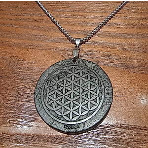 SZFMSWE Shungite necklace flower of life shungite stone pendant necklace