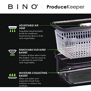 BINO | Produce Saver - 15.2 Cup/3.6L | Fridge Storage Containers for Fruits and Vegetables | Vegetable Storage with Adjustable Air Vent, Removable Basket | BPA-Free Fridge Organizers and Storage
