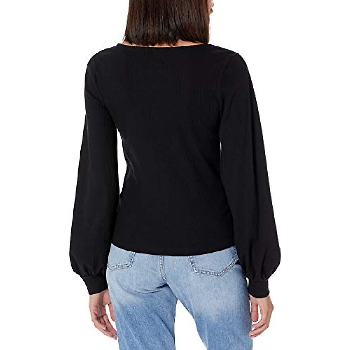 The Drop Women's @lucyswhims Square-Neck Balloon-Sleeve Top, Black, M