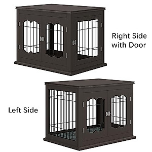 4NM Furniture Style Dog Crate with Cushion, Dog Kennel, Dog Cage for Small Medium Dogs, Indoor Aesthetic Puppy Kennel, Chew-Proof Metal Bars,Pretty Cute End Side Table Nightstand- Espresso