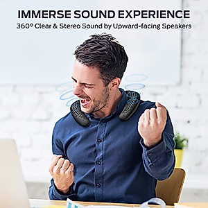 Oraolo Neckband Bluetooth Speakers, Wireless Wearable Speaker True 3D Stereo Sound, Portable Personal Body Speaker 24H Playtime, Waterproof Neck Speaker Support SD Card, Comfortable Design, Black