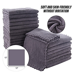 MOONQUEEN Ultra Soft Premium Washcloths Set - 12 x 12 inches - 24 Pack - Quick Drying - Highly Absorbent Coral Velvet Bathroom Wash Clothes - Use as Bath, Spa, Facial, Fingertip Towel (Grey)