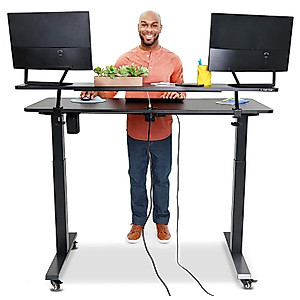 Stand Steady Tranzendesk Power | 55 Inch Electric Standing Desk with Built-In Charging | Height Adjustable Sit to Stand Desk | Electronic Standing Workstation with 1 AC Outlet & 2 USB Ports (55/Black)