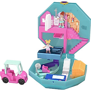 Polly Pocket Playset, Travel Toy with 2 Micro Dolls, Toy Car & Surprise Accessories, Pamperin Perfume Spa Compact