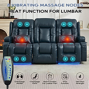 IPKIG Power Loveseat Recliner - 76.8" Reclining Loveseat 3-Seater Recliner Sofa with 4 Colors LED Strip, AC Outlets, USB-A/C Ports and Cup Holders for Living Room Home Theater (Blue, 3-Seater)