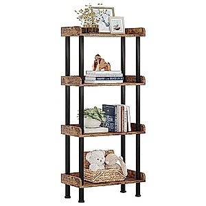 Hosfais Bookcase Bookshelf, Vintage Small Bookshelf for Small Spaces, Wooden Book Shelf Small Bookcase for Living Room Bedroom, Rustic Etagere Bookshelves and Bookcases Storage Organizer, 4-Tier