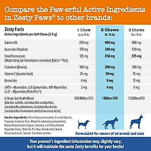 Zesty Paws Dog Allergy Relief - Anti Itch Supplement - Omega 3 Probiotics for Dogs - Digestive Health - Soft Chews for Skin & Seasonal Allergies - with Epicor Pets - Senior - Salmon - 90 Count