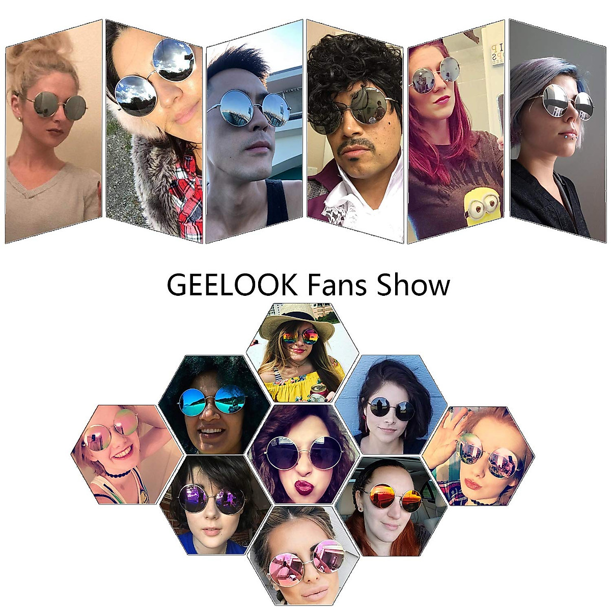 GEELOOK Round Sunglasses for Women Men Classic Oversized Circle Mirrored Hippie Hipster Polarized Sunglasses Metal Frame Mercury Lens