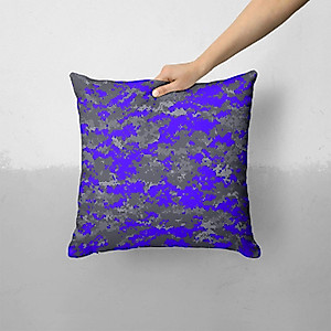iiRov Bright Royal Blue and Gray Digital Camouflage - Custom Decorative Home Decor Indoor or Outdoor Throw Pillow Cover Plus Cushion Set for Sofa, Bed or Couch (Pillow CASE Cover Plus Cushion)