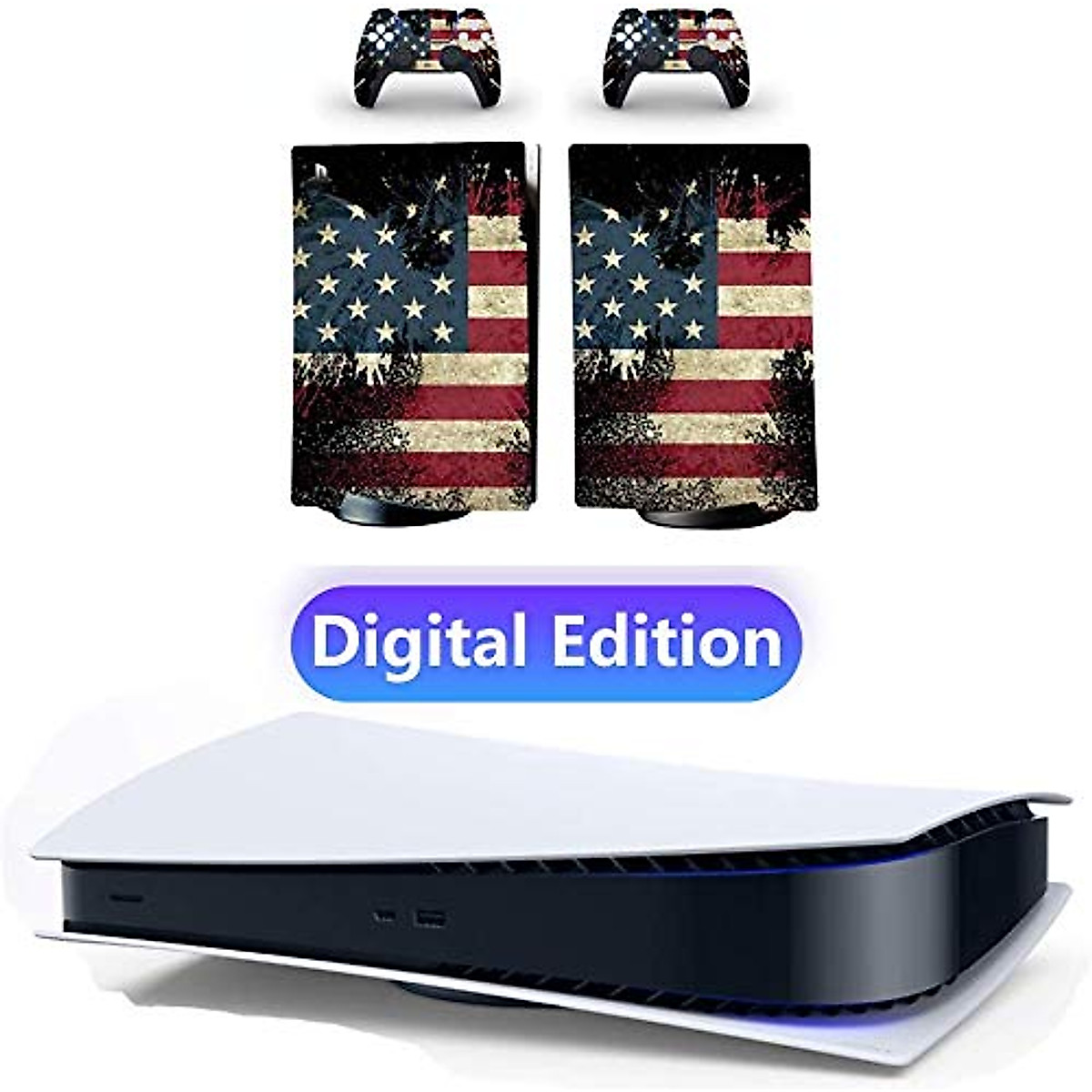 YK MALL PS5 Console PS5 Stickers Vinyl America Flag Skin Pattern Decals Skin Sticker for PS5 Playstation 5 Console and 2 Controller (Playstation 5 Digital Edition)
