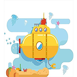 Ambesonne Yellow Submarine Duvet Cover Sets, Submarine Underwater Illustration Crab and Starfish Animal Print, Bedding Set with 2 Duvet Covers & 2 Pillowcases, 2 Pack Twin Size, Blue Earth Yellow