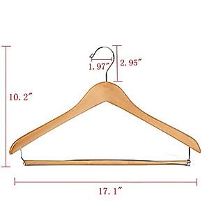 Quality Hangers Wooden Hangers Beautiful Sturdy Suit Coat Hangers with Locking Bar Glossy Natural Wood (20)