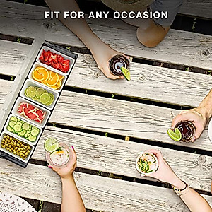 Bar Top Food & Condiment Dispenser - 6 Tray Plastic Garnish Station with Lid for Bartending & Serving Taco, Ice Cream, Fruit, & Salad Bar - Topping Organizer for Restaurant Supplies & Accessories