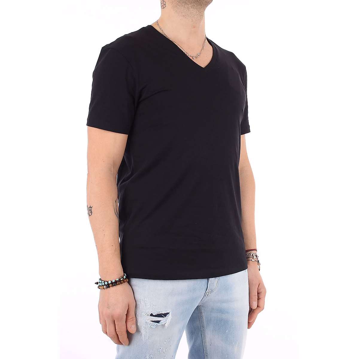 A|X Armani Exchange Men's Basic Pima V Neck Tee, Black, Large