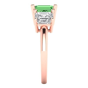 3.25 ct Sq Emerald cut 3 stone Solitaire Green Simulated Diamond Engagement Promise Anniversary Bridal Ring 18K Rose Gold 3.5