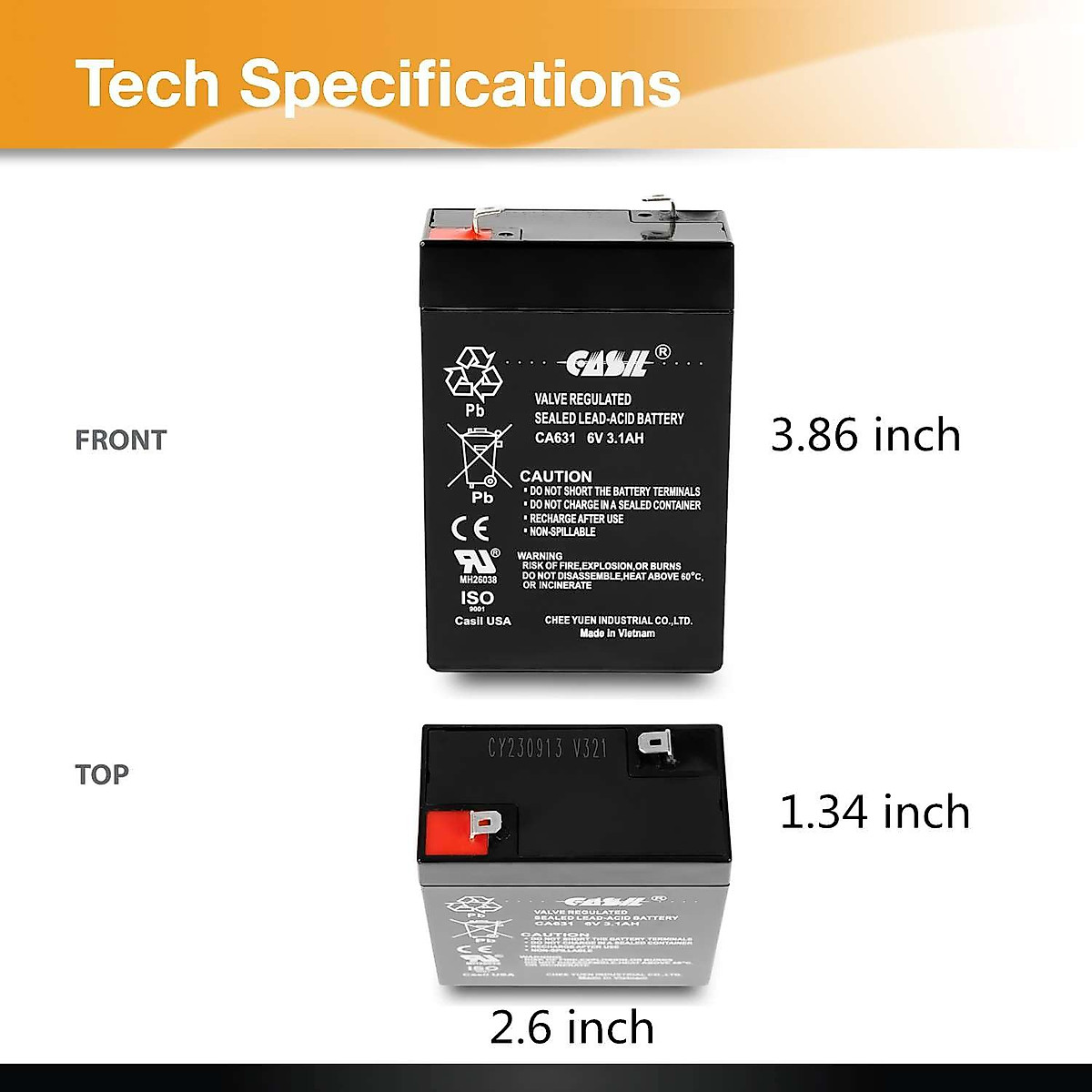 Casil Honeywell Genuine CA631 6V 3.1Ah SLA Battery for 7845GSM-K14139 (1)