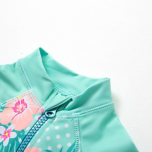 BONVERANO Baby Toddler Girls One Piece Swimsuit UPF 50+ Sun Protection Long Sleeve Zipper (Green, 3-6 Months)