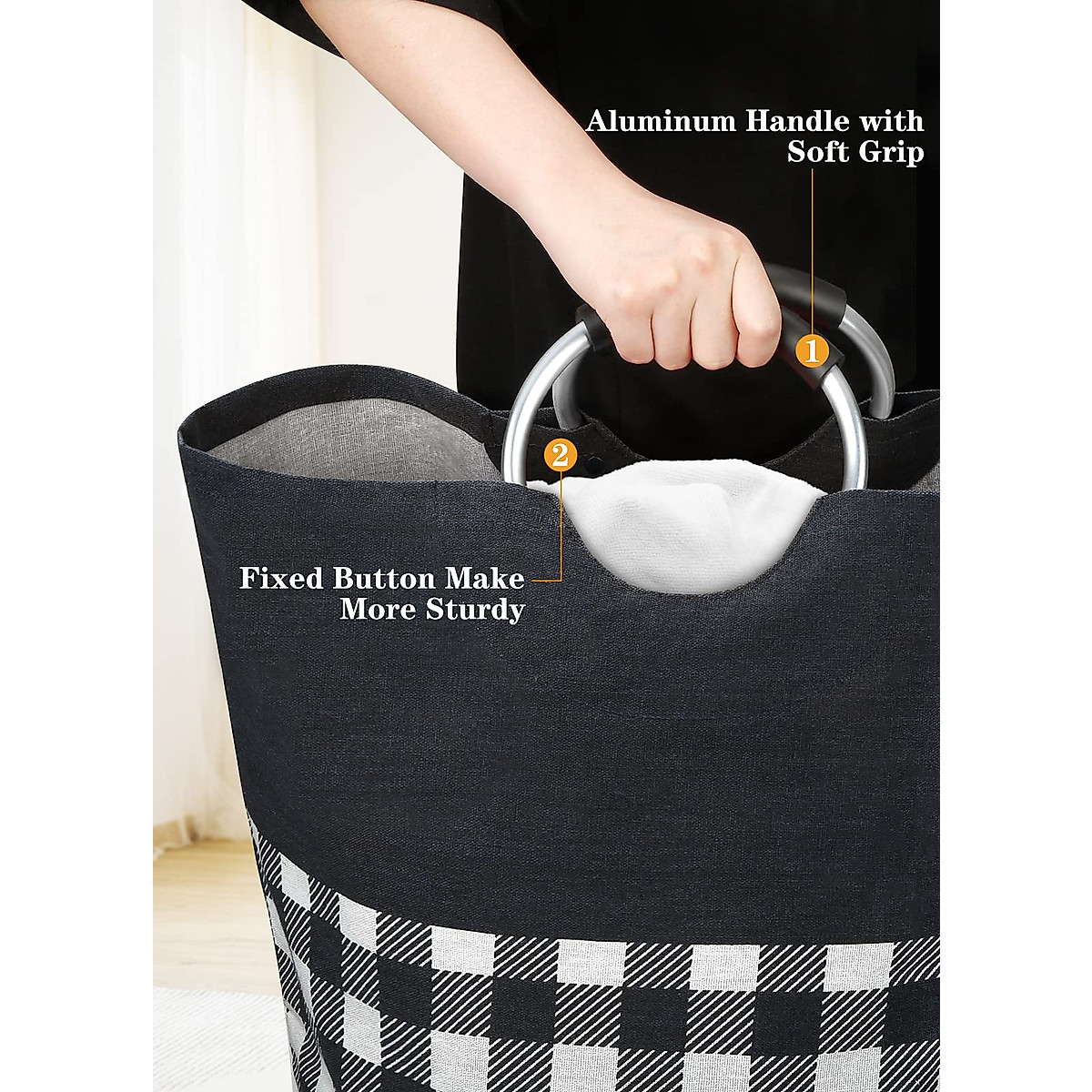 BlissTotes Large Laundry Basket Laundry Hamper Bag Washing Bin Clothes Bag Collapsible Tall With Handles Waterproof Travel Bathroom College Essentials Storage For College Dorm, Family (Black, L)