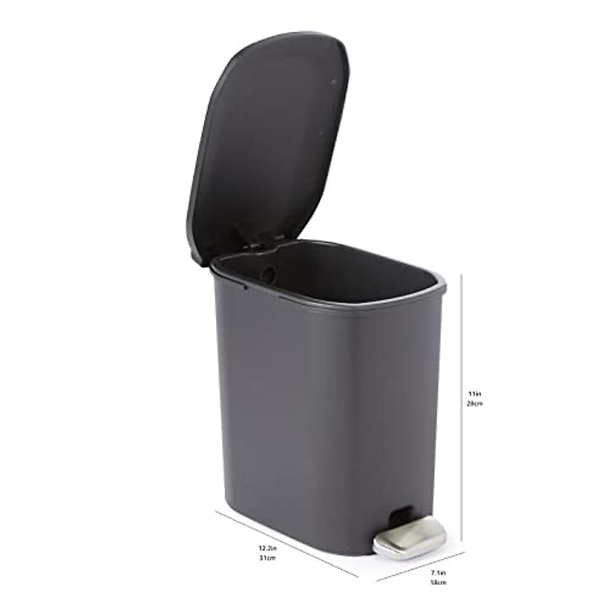 Amazon Basics Compact Bathroom Plastic Trash Can with Steel Pedal Step, Black, 6-Liter