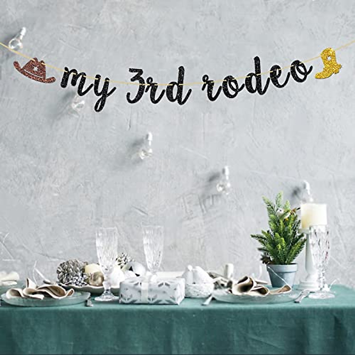 INNORU My 3rd Rodeo Banner, Mexican Theme 3rd Birthday Party Decorations, West Cowboy Cowgirl Three Birthday Party Decorations Black Glitter