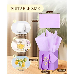 EQOREIIN 50 Pcs Purple Small Gift Bags with Handles 4 x 2.75 x 4.5 Inches Mini Thank You Gift Bags Party Favor Bags Kraft Paper Bags Bulk for Mother's Day Baby Shower Birthday(Purple)