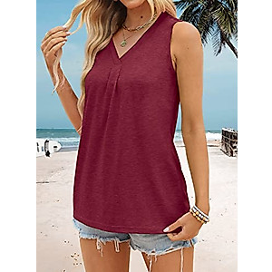 Womens Tops Dressy Casual V Neck Sleeveless Tunic Tops Loose Fit Red Small