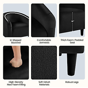 Yaheetech Barrel Chair, Modern Accent Chair Comfy Velvet Armchair Club Sofa Chair Vanity Chair for Living Room Bedroom Office Small Space, Black