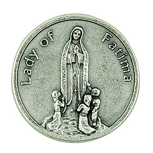 Blessed Virgin Mary Our Lady of Fatima Silver Tone Pocket Token with Prayer