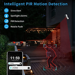 uniwatch Wireless Cameras Security Outdoor, 2K Battery Powered AI Motion Petection Spotlight Siren Alarm Home Surveillance Camera, 2-Way Audio, Color Night Vision, IP65 Waterproof, Cloud/SD Storage