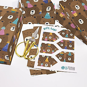 CENTRAL 23 Kids Wrapping Paper - 6 Sheets of Gift Wrap for Boys - Cute Animals - Party Bear Wrapping Paper Baby Shower - For Birthday - For Son, Grandson, Nephew - Comes With Fun Stickers
