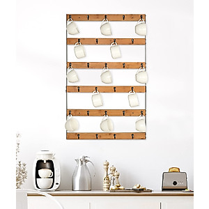 Aomomery Coffee Mug Rack,Rustic Coffee Mug Holder Wall Mounted,Bamboo Coffee Cup Holder with 27 Mug Organizer Hooks,Large 6-Tier Mug Display for Kitchen